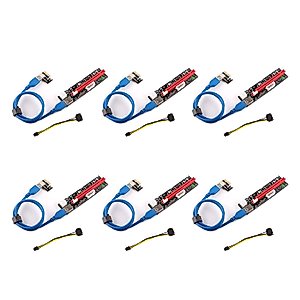 6 Pack PCI-E Riser with Led Notice, Multi-Interface Function Express Cable 1X to 16X Graphics Extension PCIe Riser,Powered Riser Adapter Card+60cm USB 3.0 Cable for Bitcoin Litecoin ETH Coin Mining