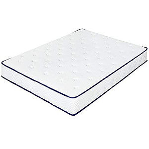 PrimaSleep 10 inch Hybrid Tight Top Spring Mattress,White/Blue Piping/Dura I Gel Foam (King)