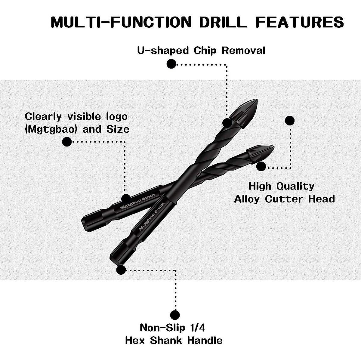 10PC 3/16 inch Black Concrete Drill Bit Set, Mgtgbao 5MM Masonry Drill Bits for Tile,Brick, Plastic and Wood,Tungsten Carbide Tip Best for Wall Mirror and Ceramic Tile on Concrete and Brick Wall
