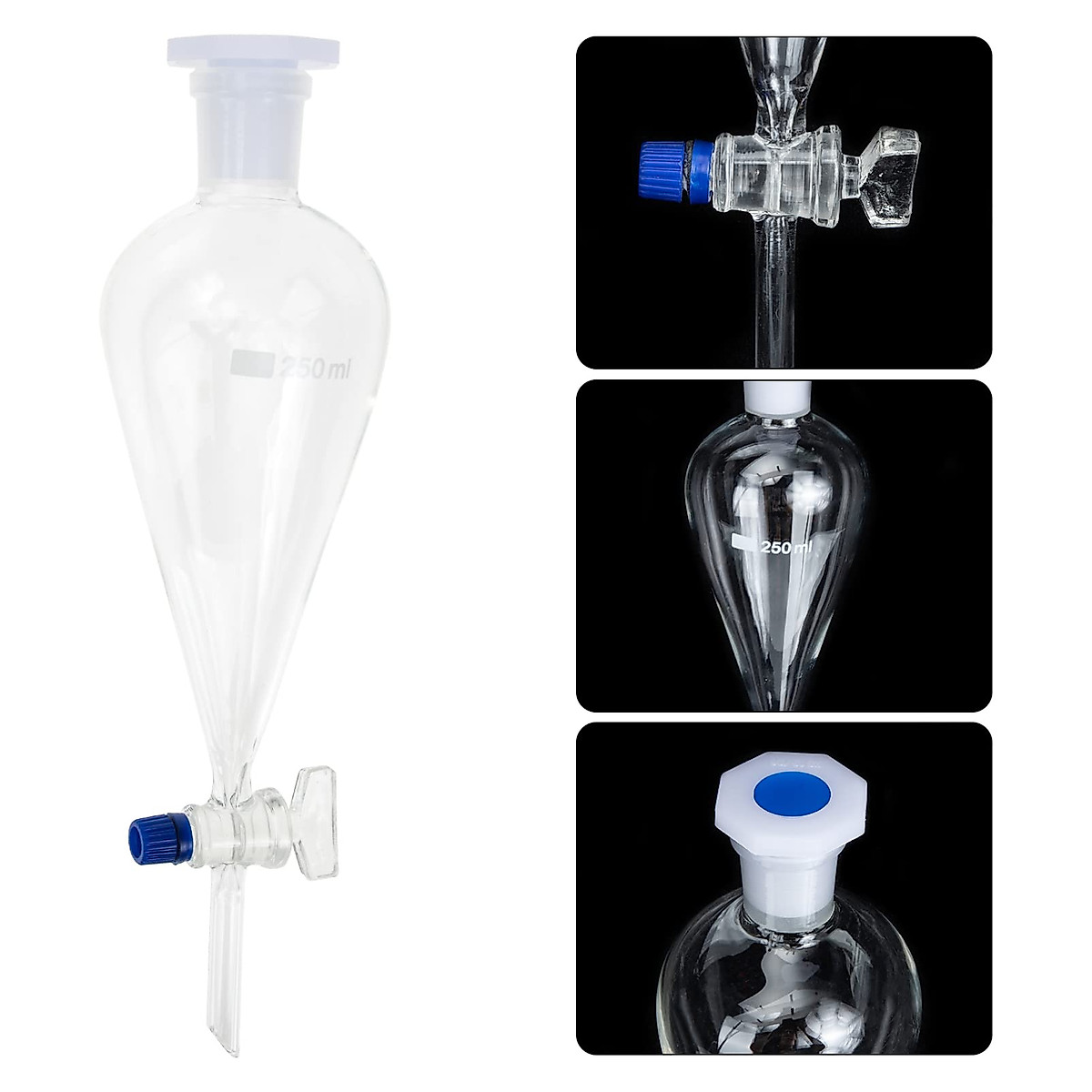 POPETPOP Separating Funnel- 250ml Separatory Funnel Pear Shaped Borosilicate Glass Separatory Funnel Laboratory Separation Funnel Separation Funnel for Lab