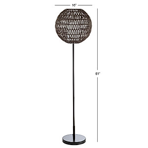JONATHAN Y JYL6507A Bea 61" Outdoor Woven Globe LED Floor Lamp, Bohemian, Transitional, Scandinavian, Modern, Contemporary, Modern, Office, Bedroom, Living Room, Family Room, Dining Room, Coffee/Black