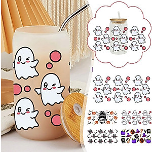 Gray Bat Halloween UV DTF Cup Wrap,Horror Printed Glass Cup Wrap,Cute Ghost Pumpkin Waterproof Cup Wraps Sticker Tumbler Wrap Transfers Decal Rub on Transfers Iron-on Transfers