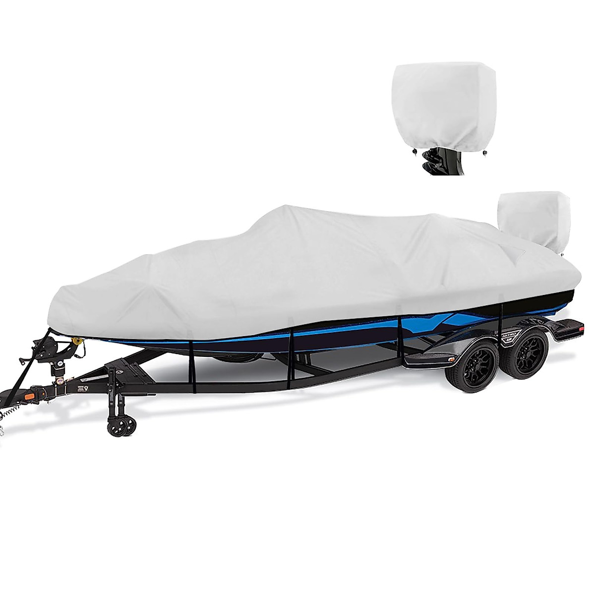 YimSting Boat Cover 14-16 ft feet 1200D Waterproof Boat Covers with Motor Cover Fits Bass Boat, V-Hull Tri-Hull Boat, Runabout Bowrider Boat, 14' 15' 16' Foot,Heavy Duty Canvas Gray