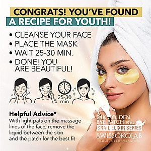 SWISSÖKOLAB Under Eye Patches For Puffy Eyes 24k Gold Eye Mask Dark Circles And Puffiness Collagen Eye Gel Pads Moisturizing & Reducing Wrinkles Anti-Aging Hyaluronic Acid (Snail Series)