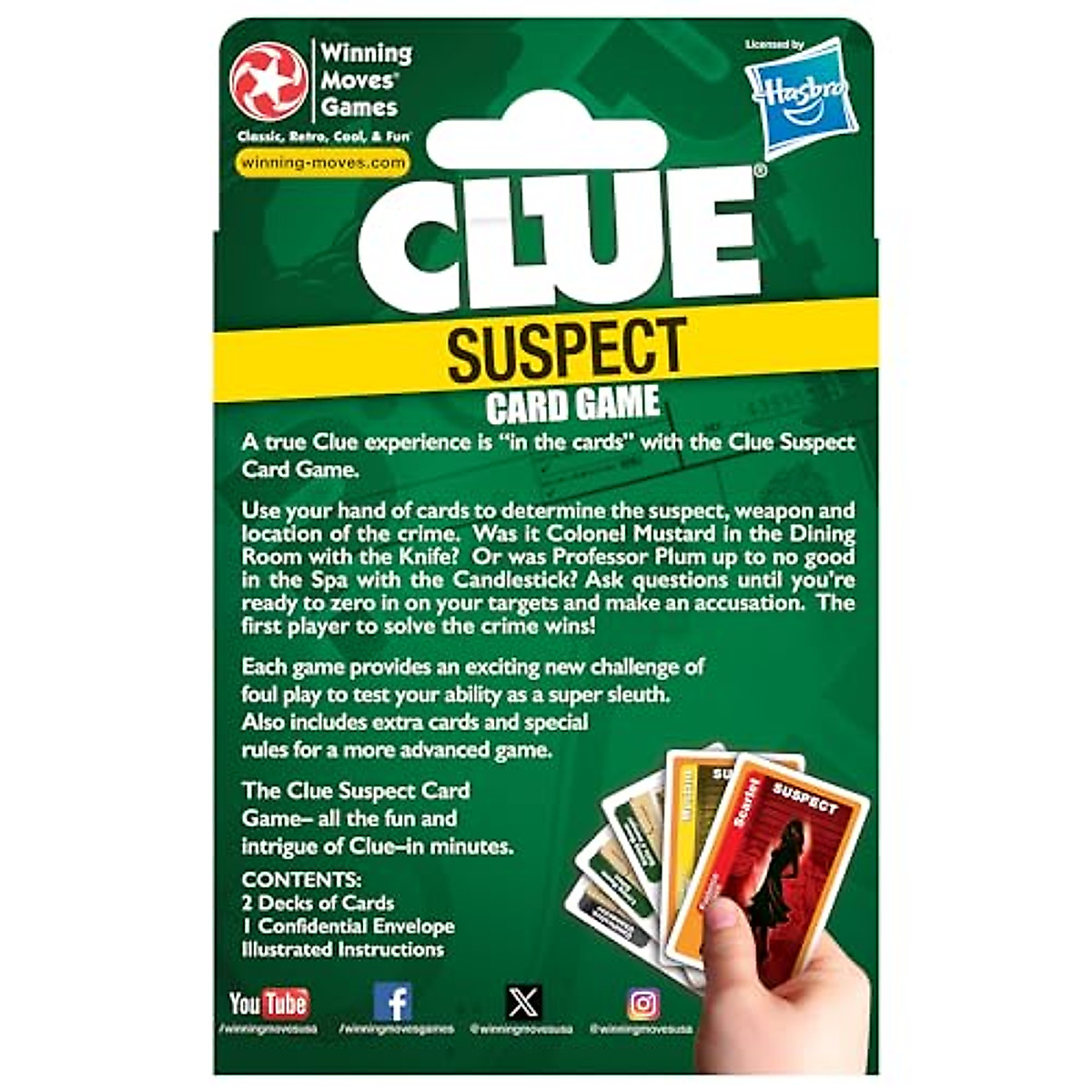 Clue Suspect Card Game - All The Fun of Clue - in Minutes!, Portable Card Game Edition of the Mystery Game Clue, for 3 to 4 Players, Ages 8+