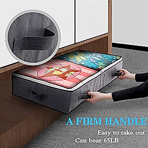 micilelife Under-Bed Storage Containers, Underbed Clothes Organizers with Reinforced Handles Foldable, Under the Bed Storage Containers for Bedroom Clothing, Blankets,3 Pack, Grey