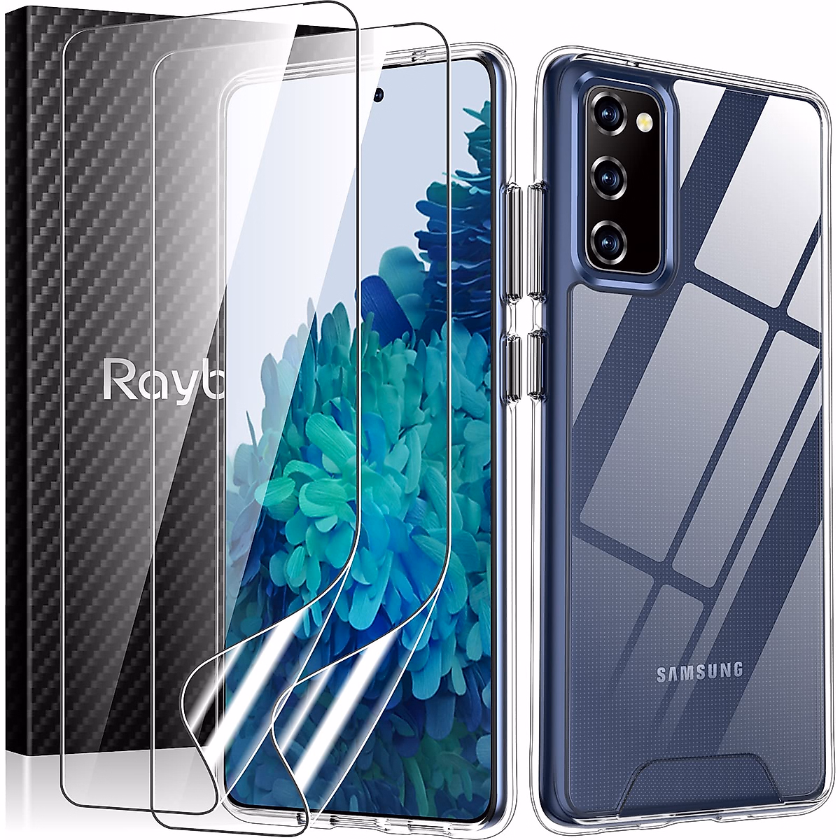 Rayboen for Samsung Galaxy S20 FE Case with 2X Soft Screen Protector, Anti-Scratch Transparent Hard PC Back Crystal Clear Flexible Shockproof Protection Phone Cover for Galaxy S20 FE 5G