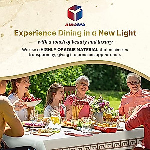 Amatra Disposable Table Cloth, Waterproof Table Cover, Classy Plastic Table Cloth, Rectangle Tablecloth, White Table Cloth with Gold Versa Margin, 140 g Plastic Table Cover, 54x108 inches, Pack of 4