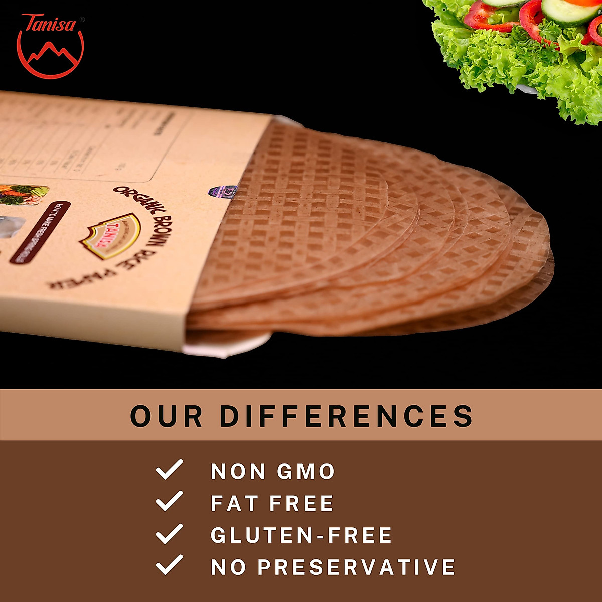 TANISA Organic Brown Rice Paper Wrappers, 22 Sheets Spring Roll Wrappers, Low carb tortilla for Fresh Rolls, Healthy Gluten free wraps, Suitable for Any Meal (8.7 inch - 7.05 oz)