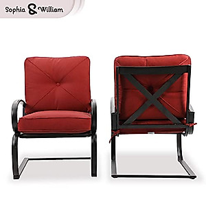 Sophia & William Patio Dining Chairs Set of 4 Outdoor Metal C Spring Motion Chairs Patio Chairs Set with Cushions for Deck Lawn Garden Pool Backyard, Red