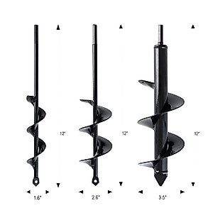 VASGOR Set 3 (1.6x12, 2.6x12, 3.5x12) Auger Drill Bit for Planting - Easy Planter Garden Auger - Bulb & Bedding Plant Augers - Posthole Digger for 3/8” Hex Drive Drill