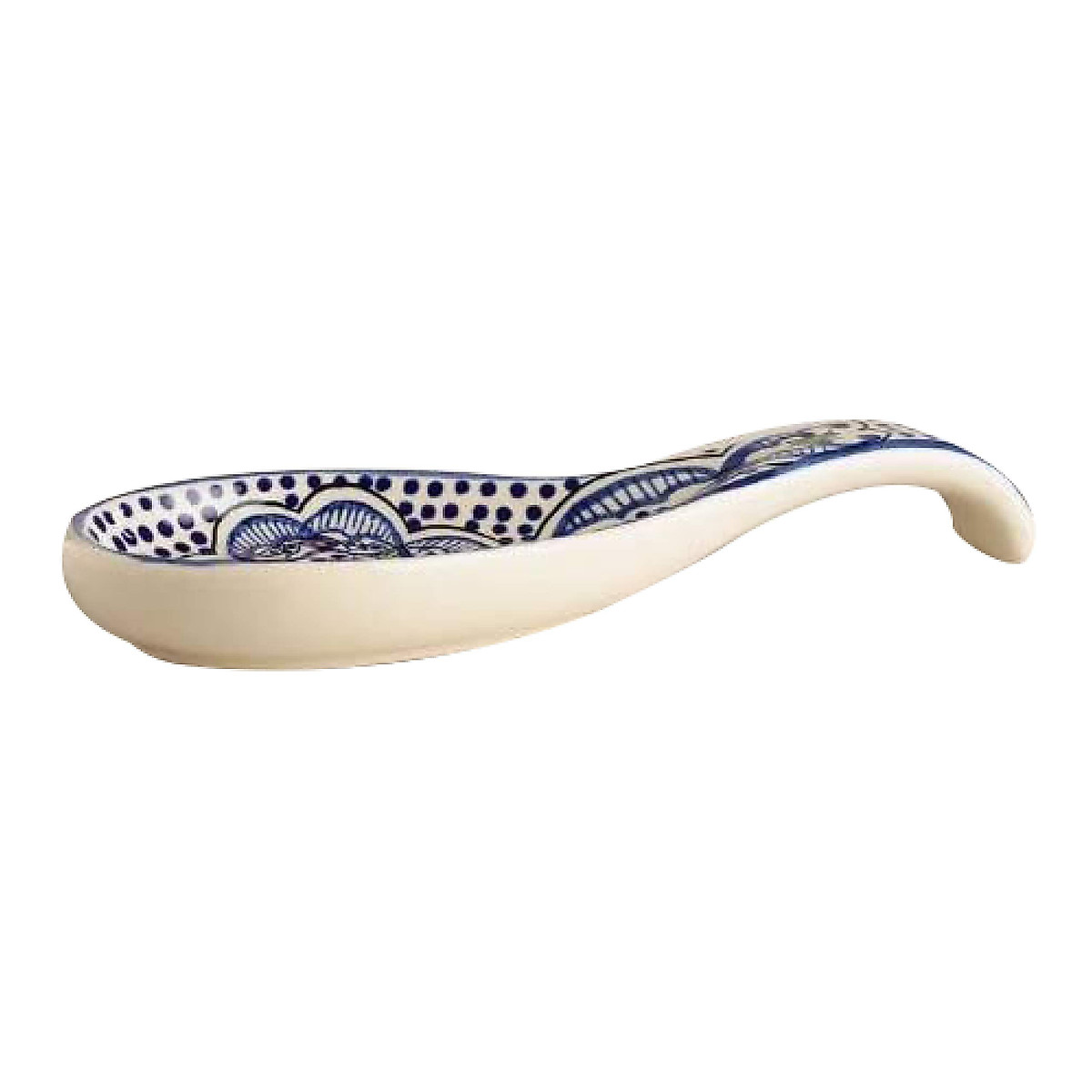 Ceramic Spoon Rest - Artisan Hand Crafted - Hand Painted Blue and White Spain and North Africa Art Deco - Kitchen Counter or Stove Top Utensil Rest