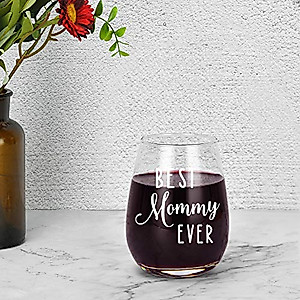 Best Mommy Ever Stemless Wine Glass, Funny Mom Wine Glass Gift for Mother’s Day 15Oz - Perfect Mom Gift for Mom New Mom from Husband Kids Son Daughter Friends, Unique Mom Gift for Birthday Christmas