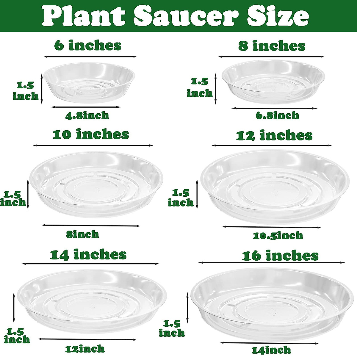 9 Pack Clear Plastic Plant Saucers (12 inch) Drip Trays Plant Plate Dish for Indoor Planters Flower Pots, Bulk