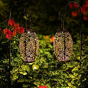 Owl Outdoor Solar Lanterns, Large Hanging Solar Lantern Outdoor Lights Decorative Waterproof for Garden, Patio, Yard, Lawn Ornaments (2Pack, Bronze)