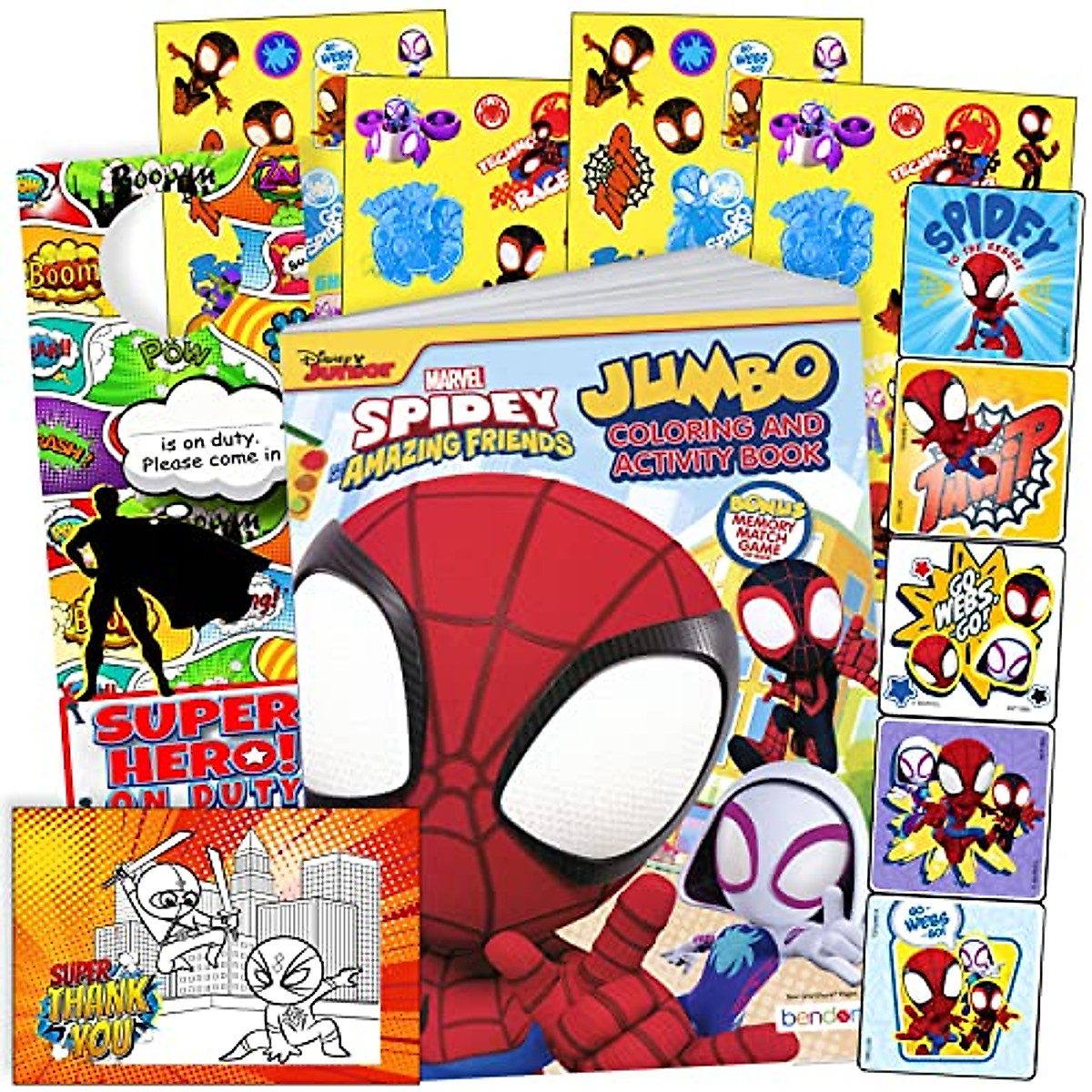 Spidey and His Amazing Friends Activity Set Bundle - Spiderman Coloring Book, Spiderman Stickers, 2-Sided Superhero Door Hanger and More, Red