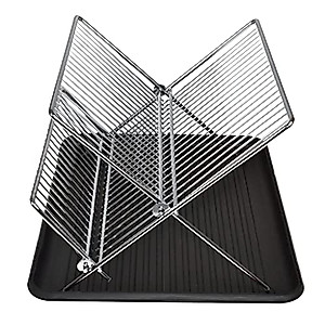 Smart Design Dish Drainer Rack w/ In Sink or Counter Drying - Steel Metal Wire - Cutlery, Plates, Dishes, Cups, Silverware Organization - Kitchen (Folding, Chrome)