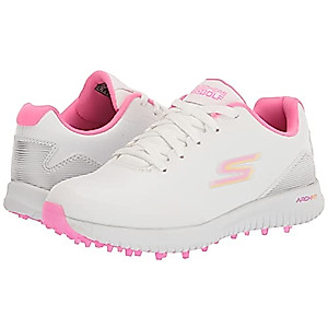 Skechers Women's Go Max Arch Fit Spikeless Golf Shoe Sneaker, White/Pink Waterproof, 6.5