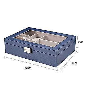 IVZISOWatch Box Display Cabinet Glasses Organizer, Jewelry Organizer, 4 Compartment Watch Organizer and 3 Compartment Glasses Case, Best Gift for Men and Women (Blue)