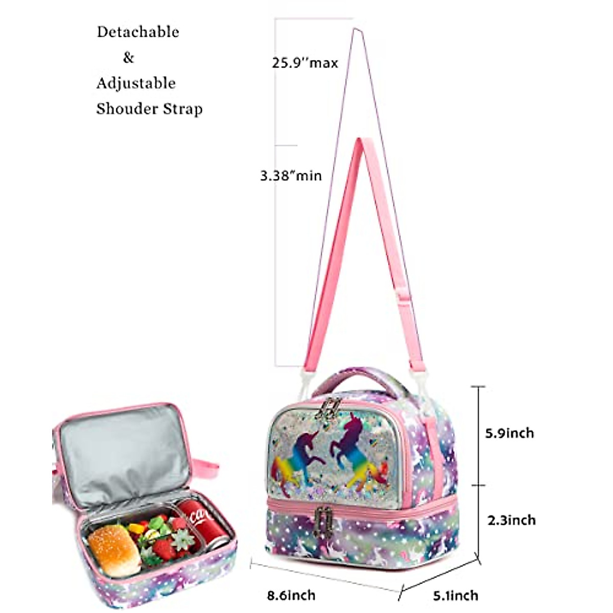 MOHCO Kids Lunch Bag Insulated Bento Cooler Bag Two compartments Cooler for Boys and Girls with Adjustable Strap Travel Lunch Tote