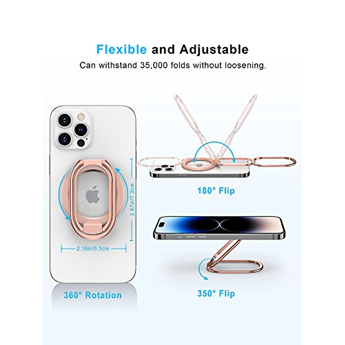 【2023 Upgraded】 Mag Safe Phone Ring Holder, SUPERONE Adjustable Magnetic Kickstand & Removable Phone Grip Compatible with Wireless Charging Only for iPhone 14 & 13 & 12 Series - Rose