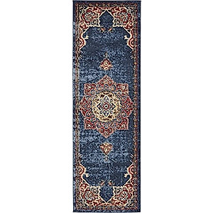 Unique Loom Utopia Collection Traditional Classic Vintage Inspired Area Rug with Warm Hues, 2' x 6' 1" Runner, Dark Blue/Beige