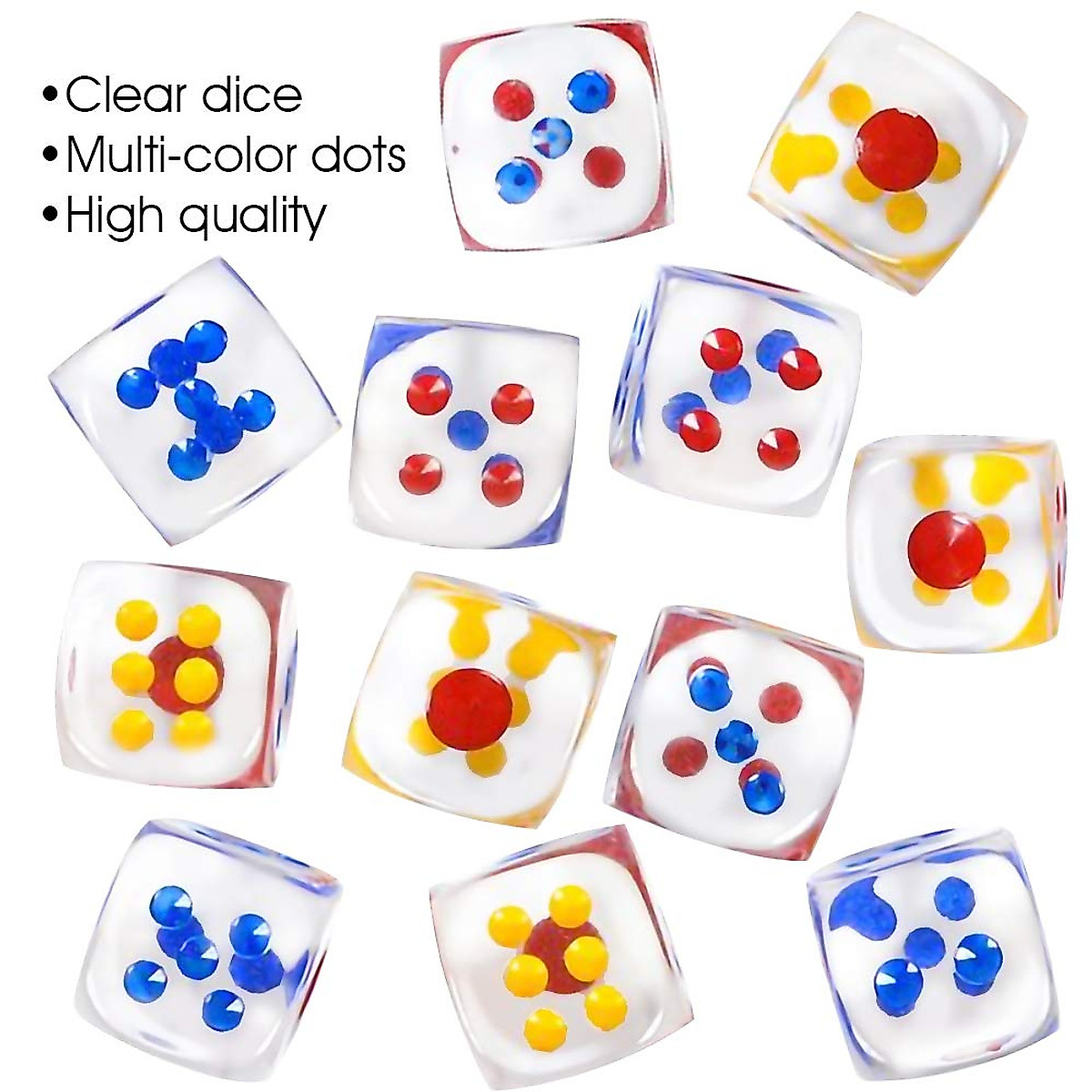 ArtCreativity 6-Sided Transparent Dice Set of 12, Oversized 1 Inch Clear Dice with Colored Dots, Fun Six-Sided Gaming Dice for Farkle, Ten Thousand, Cho-Han and Other Dice Games