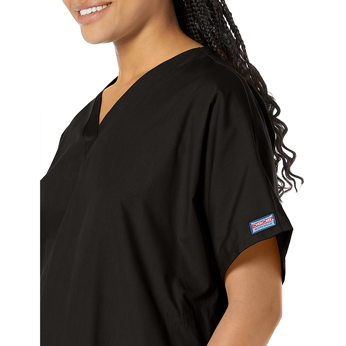 Cherokee Women's S V Neck Scrubs Shirt, Black, Small