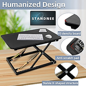 STANDNEE Standing Desk Converter, Height Adjustable Sit Stand Desk Converter, Fully Assembled Monitor Desk Riser for Standing or Sitting, Sit to Stand Desk for Home Office, Black, Pattern.