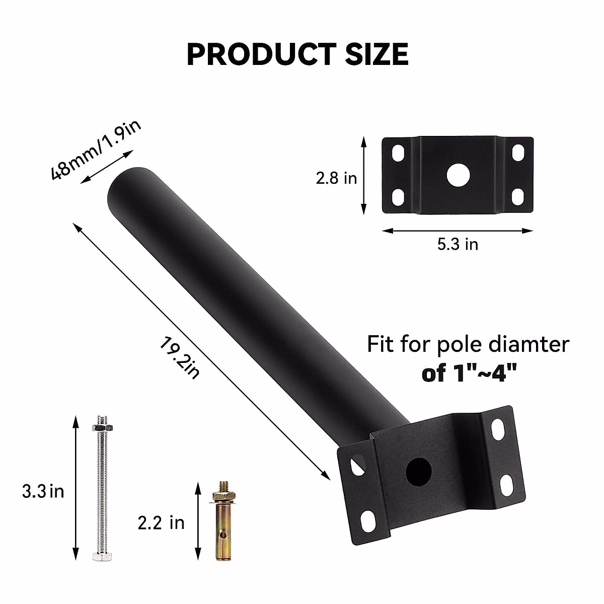 Light Pole Mount, 20" Solar Lighting Mounting Bracket Extension Pole Kitfor Solar Street Light, Lights Fixture Antenna Adaptor Outdoor Arm for Street Light, Wall Mounted Tire, Barn Lamp, Post Tree