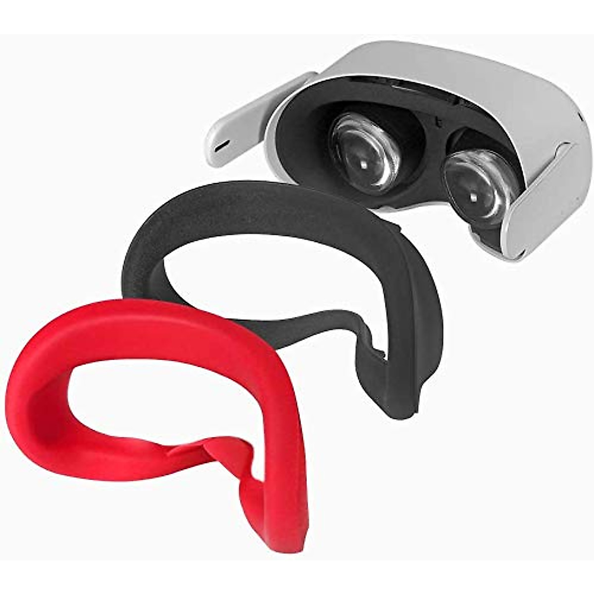VR Face Silicone Interfacial Cover Face Cushion for Oculus Quest 2， VR Headset Sweatproof Lightproof Anti-Leakage Accessories for Oculus Quest 2 (Black+Red)
