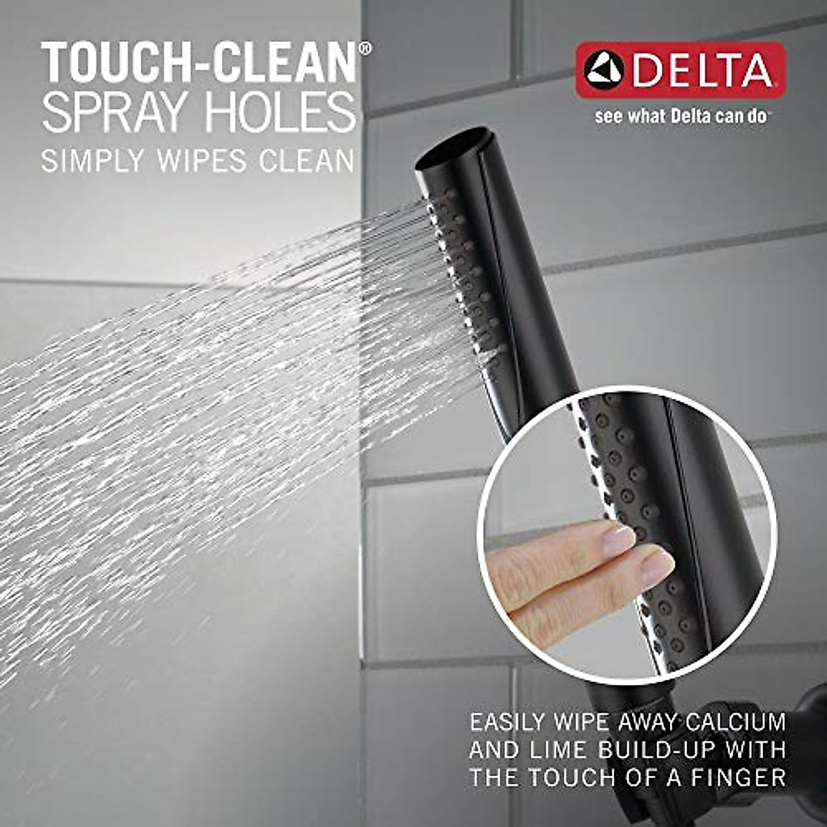 Delta Faucet Trinsic Single-Spray Touch-Clean Wall-Mount Hand Held Shower with Hose, Matte Black 55085-BL ‎6.91 x 2.22 x 17.13 inches