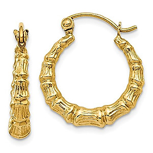 14K Yellow Gold Bamboo Round Hoop Earrings