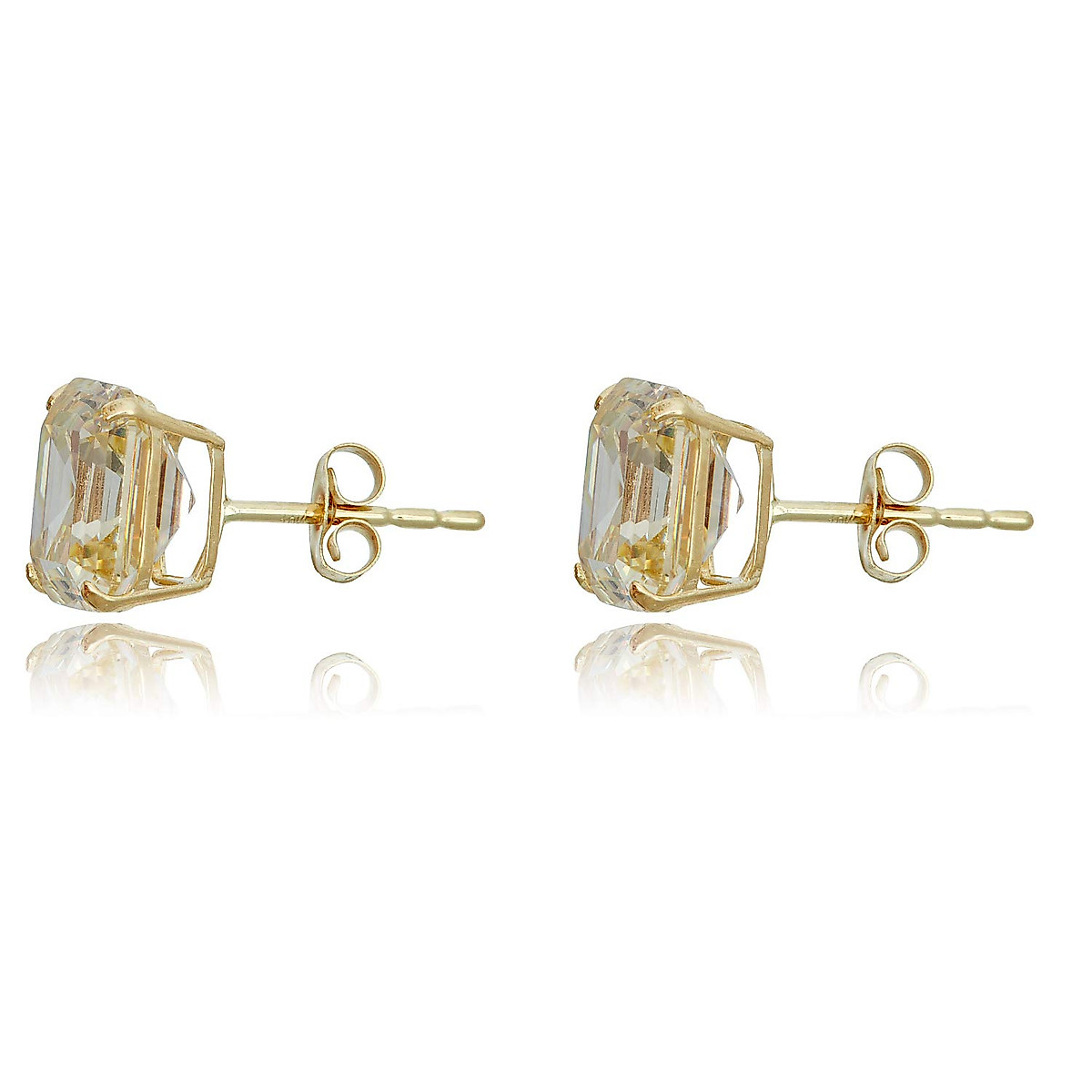 AVORA 10K Yellow Gold 8mm Asscher Cut Citrine Yellow Simulated Diamond CZ Stud Earrings