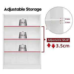 Wood Bookcase 4-Shelf Freestanding Display Wooden Bookshelf for Home Office School (11.6" D*33" W*48" H,White)