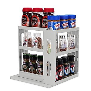 Dutiplus Pull-Out & Rotate Spice Rack Kitchen Cabinet Organizer 2 Three-Decker Shelves Snap-in ABS Shelves Adjustable Storage (10.8”H x 5.8”W x 10.4”D) (High-Grade Gray)
