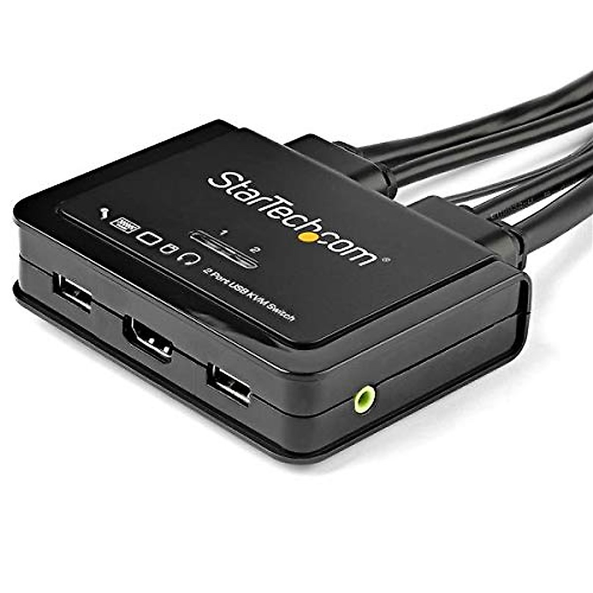 StarTech.com 2 Port HDMI KVM Switch - 4K 60Hz - Compact Dual Port UHD/Ultra HD USB Desktop KVM Switch w/Integrated 4ft Cables & Audio - Bus Powered & Remote Switching - MacBook ThinkPad (SV211HDUA4K)