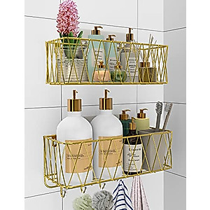 Iperlife Adhesive Shower Caddy Basket Shelf, Bathroom Shampoo Organizer Shelves, Kitchen Storage Rack, No Drilling Wall Mounted Rustproof Shower Shelf for Inside Shower - 2 Pack (Gold)