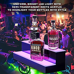 QUDEISB 16 Inch LED Lighted Liquor Bottle Display Shelf 2 Step Liquor Bottle Display with Remote Control 2 Tier Liquor Light Display for Commercial Home Bar Lighting