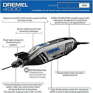 Dremel 4300-5/40 High Performance Rotary Tool Kit & 225-01- Flex Shaft Rotary Tool Attachment with Comfort Grip and 36” Long Cable - Engraver, Polisher, and Mini Sander