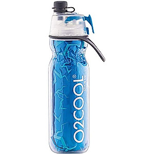 O2COOL Arctic Squeeze Mist 'N Sip Insulated Bottle w/Silicone Spout Cover and Locking Misting Function - 20 oz, Crackle Blue