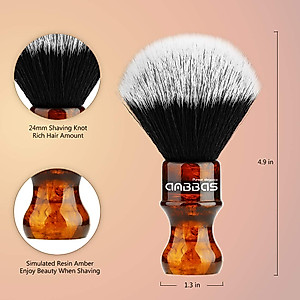 Synthetic Badger Shaving Brush with Resin Handle Nylon Bristles Hair Anbbas Lathering Foam Brush for Men Travel Professional Wet Shaving(Amber,Knot: 24 mm)