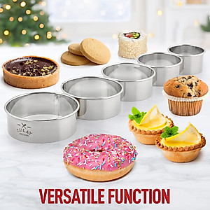 Zulay (5-Pieces) Round Cookie Cutters - Stainless Steel Rustproof Circle Biscuit Cutter Molds - Assorted Round Cookie Cutters With Rolled Top Edges For Dough & Pastries