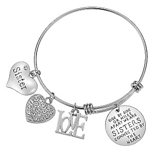 Lcbulu Sister Bracelet Sister Gifts from Sister - Side by Side or Miles Apart We Are Sisters Connected by the Heart, Perfect Birthday Gifts for Sister from Sister (A)