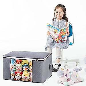 6 Pack Clothes Storage Bags Organizers- Durable, Foldable Clothing Storage Bags with Zipper and Sturdy Handles- 90L Large Storage Bags for Clothes, Pillows, and More- Blanket Storage Bags- Gray