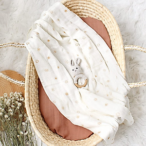 LifeTree Baby Muslin Swaddle Blankets, 100% Organic Cotton, Large 47 x 47 inches, Sunshine Print Muslin Swaddling Blanket for Boys & Girls