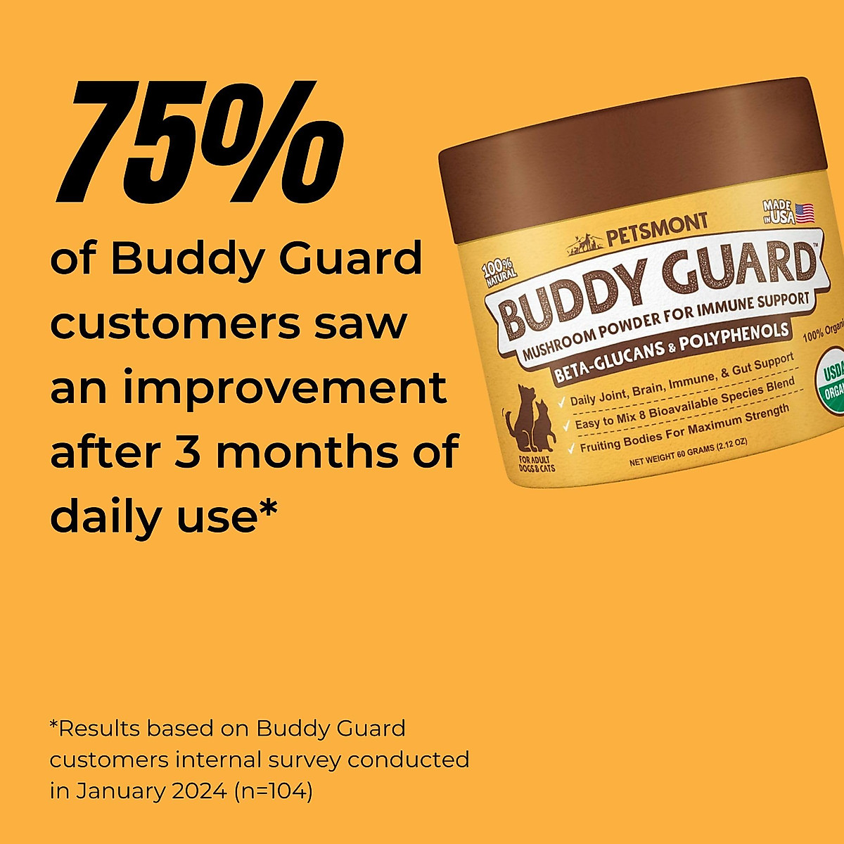 Petsmont Buddy Guard for Lumps and Bumps, Lipoma for Dogs & Cats with Organic 8 Mushroom Powder Blend Natural Dog Probiotic & Immune Support Chaga, Reishi, Lion's Mane and Turkey Tail Mushroom