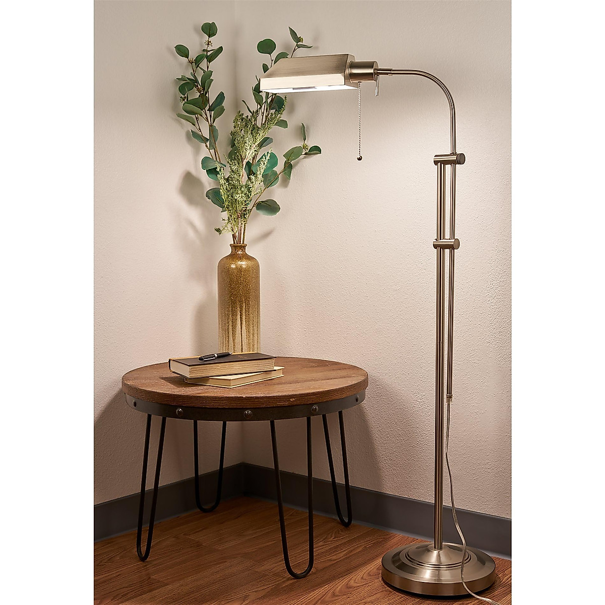 Kira Home Prescott 58" Adjustable Standing Pharmacy Floor Lamp, Brushed Pewter Finish, Includes 6W LED Bulb (60W eq.) Energy Efficient, Eco-Friendly