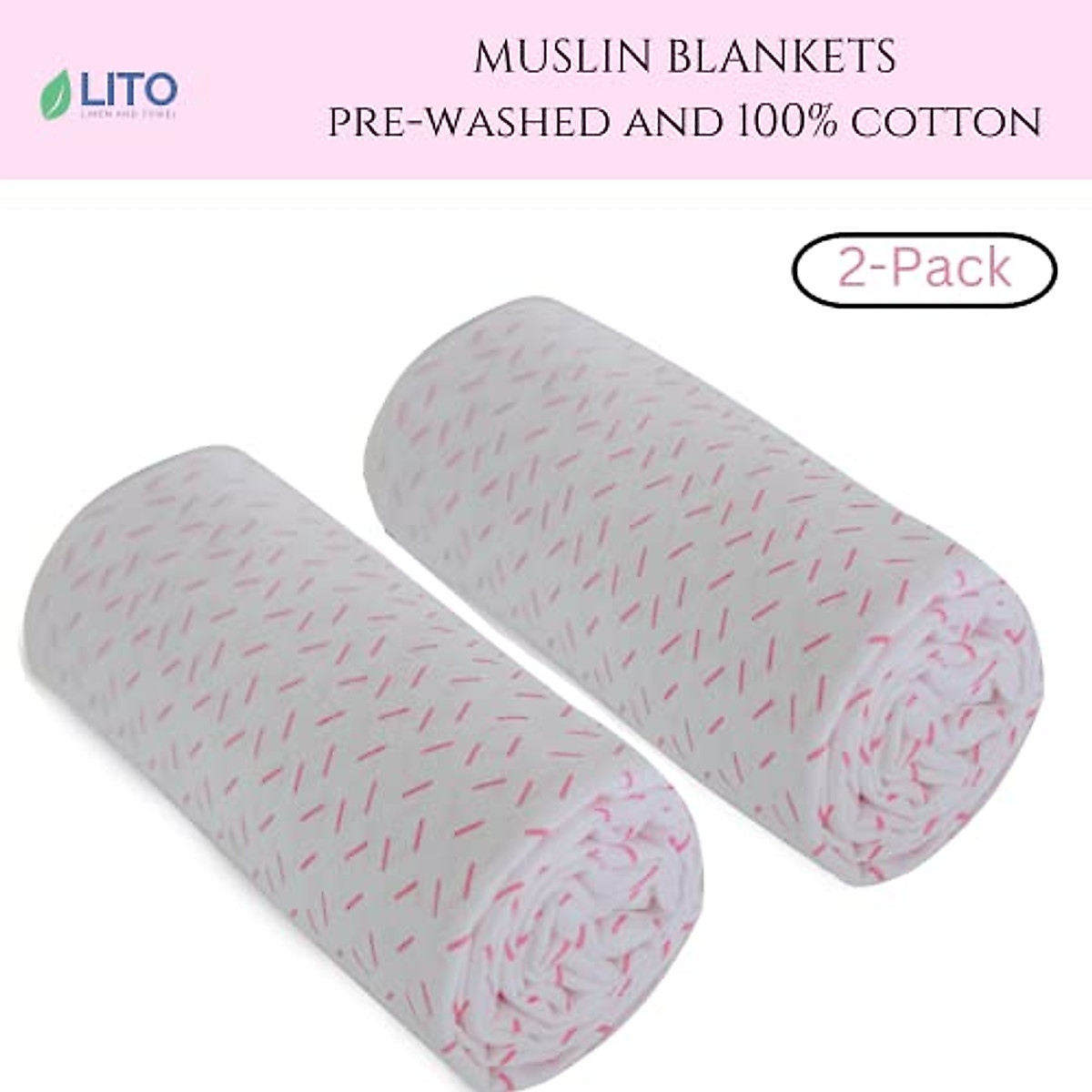Swaddle Blankets| Receiving Blanket|Organic Cotton Breathable and Skin-Friendly Soft Muslin Swaddle Blankets for Boys| Baby Essentials, Registry & Gift | 48”x48” 2-Pack Pink Lines