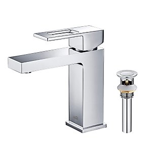 KIBI KBF1002 Solid Brass Single Handle Bathroom Sink Faucet with Pop Up Drain, High Arc Cubic Spout Lavatory Faucet in Chrome Finish | Corrosion-Resistant, Modern Design, Easy to Install